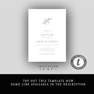 Minimalist Branch Baptism Invitation Template Christening - Etsy UK