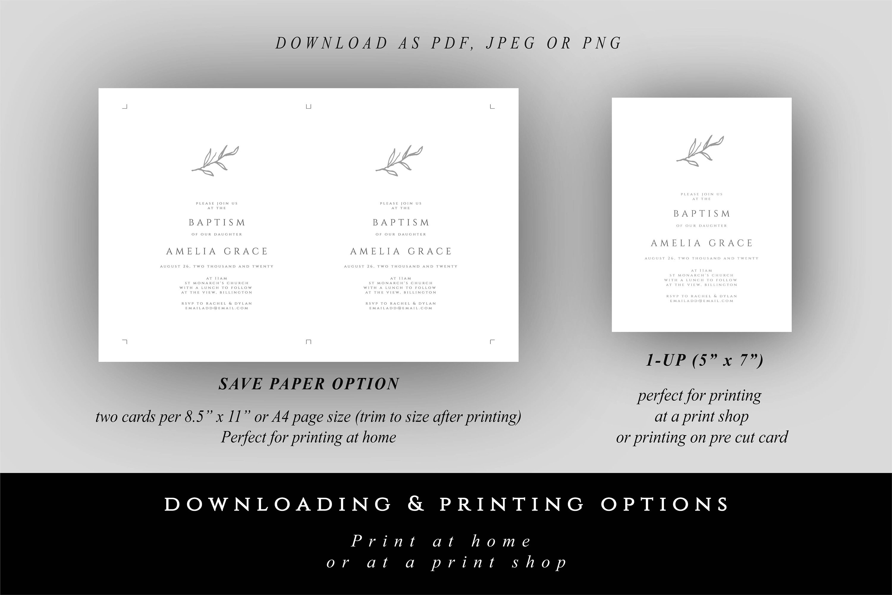 Minimalist Branch Baptism Invitation Template Christening - Etsy UK