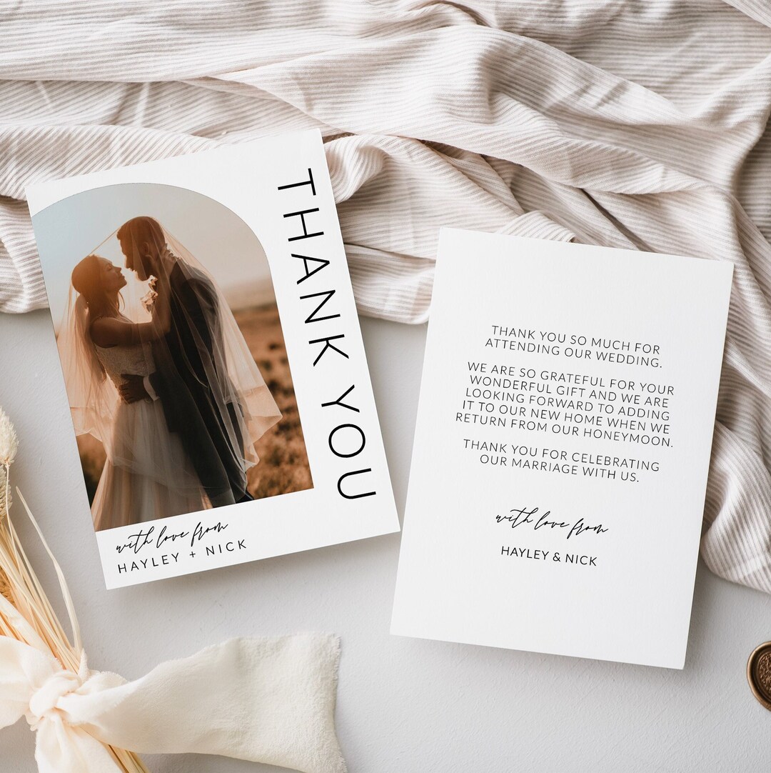 Wedding Thank You Card Template, Photo Thank You Card, Modern Thank You ...