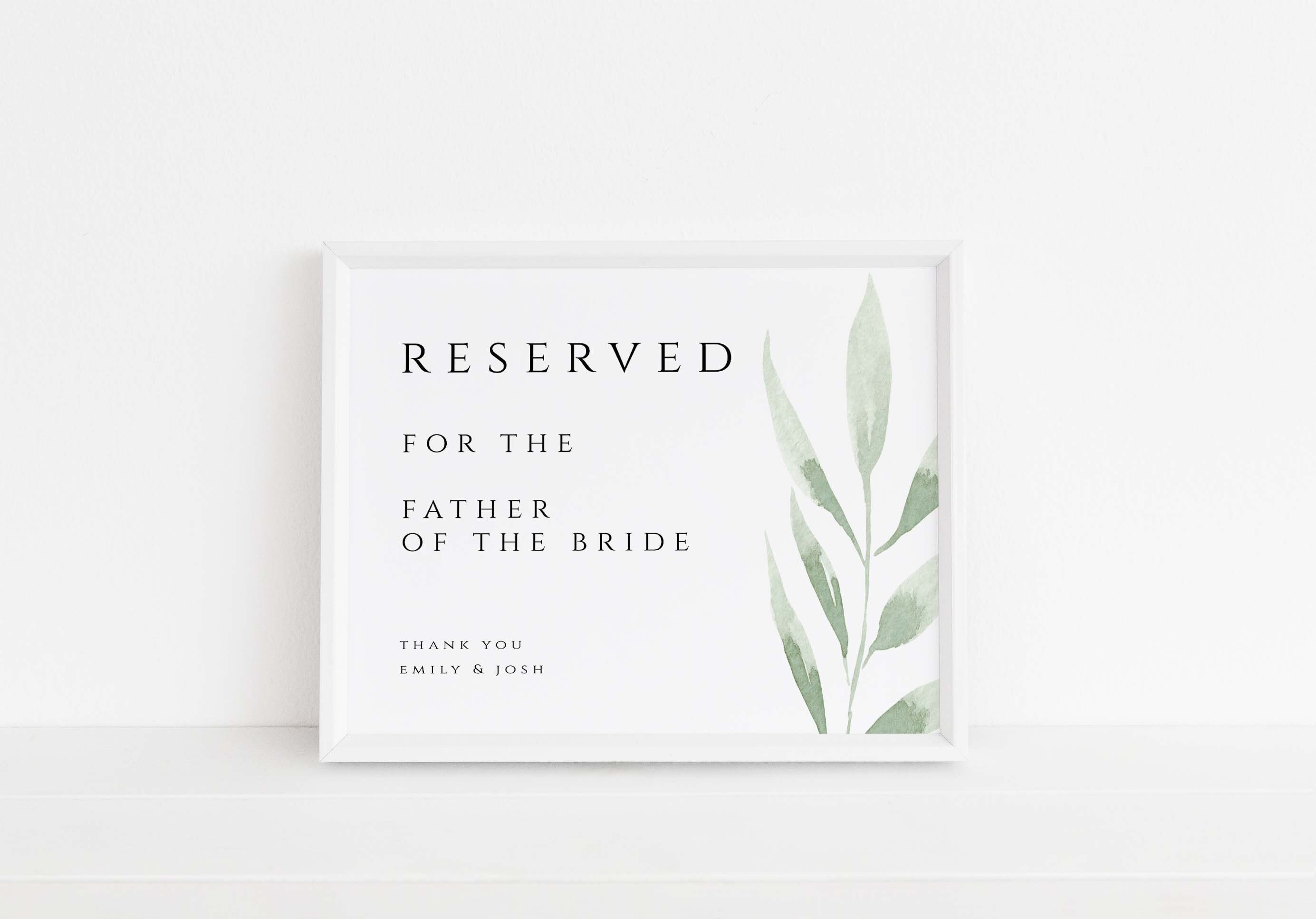 Purple reserved wedding sign Reserved for father of the bride for ...