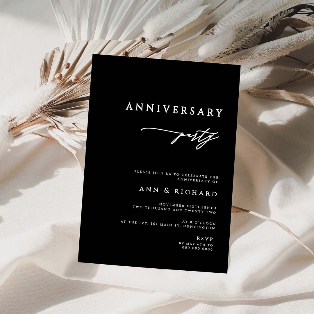 Elegant Anniversary Party Invitation Template, Formal Anniversary ...