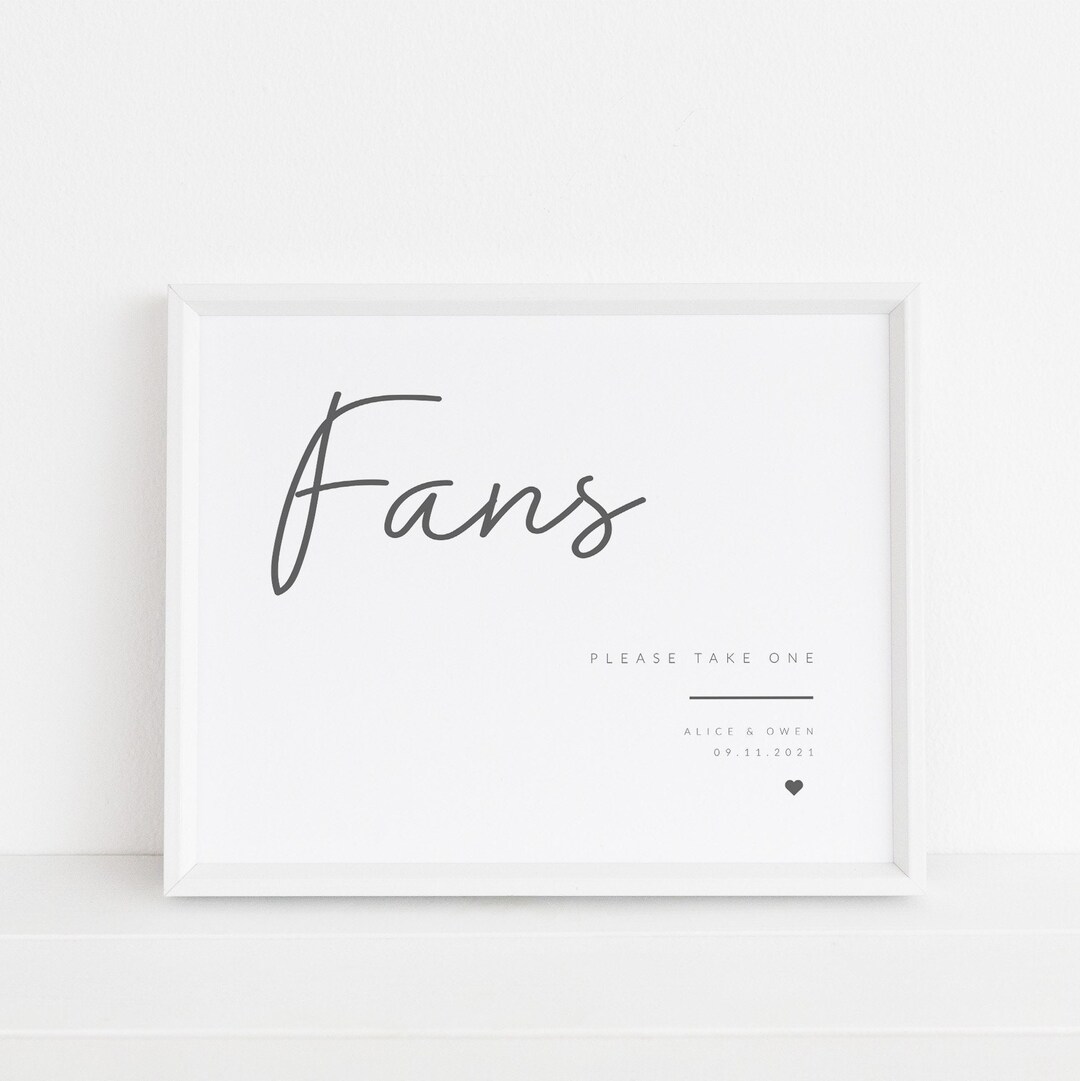 Grey Wedding Fan Sign, Take a Fan Sign, Editable Template, Instant ...