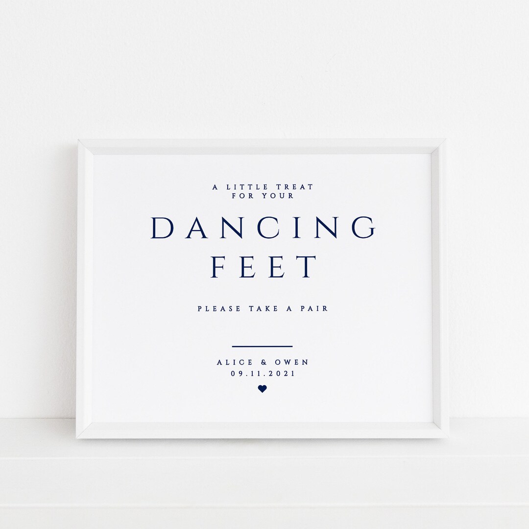 Navy Dancing Feet Sign, Printable Wedding Flip Flop Sign, Elegant ...