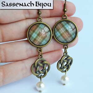 Scottish Tartan fraser Colors Celtic Knots Pearls Bronze Dangle & Drop ...