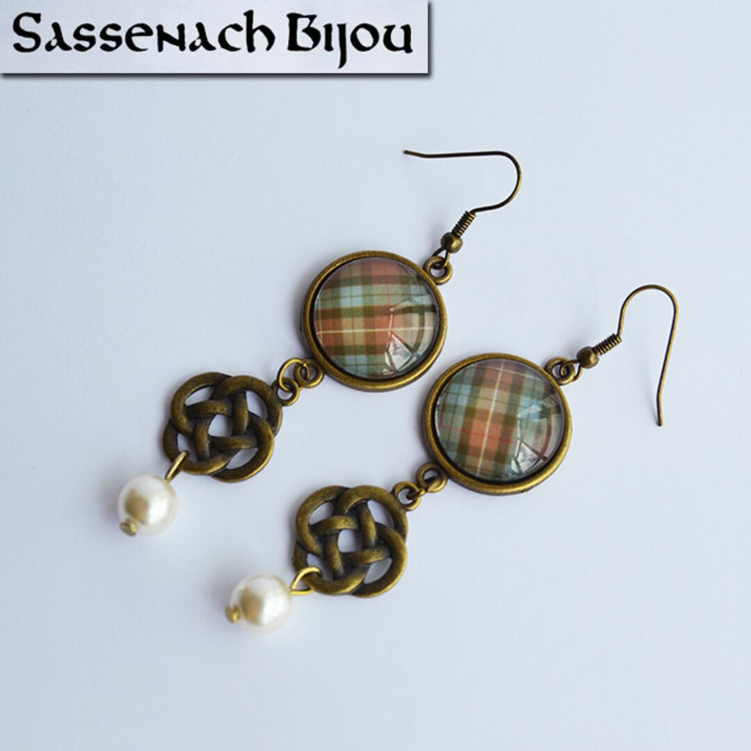 Scottish Tartan fraser Colors Celtic Knots Pearls Bronze Dangle & Drop ...