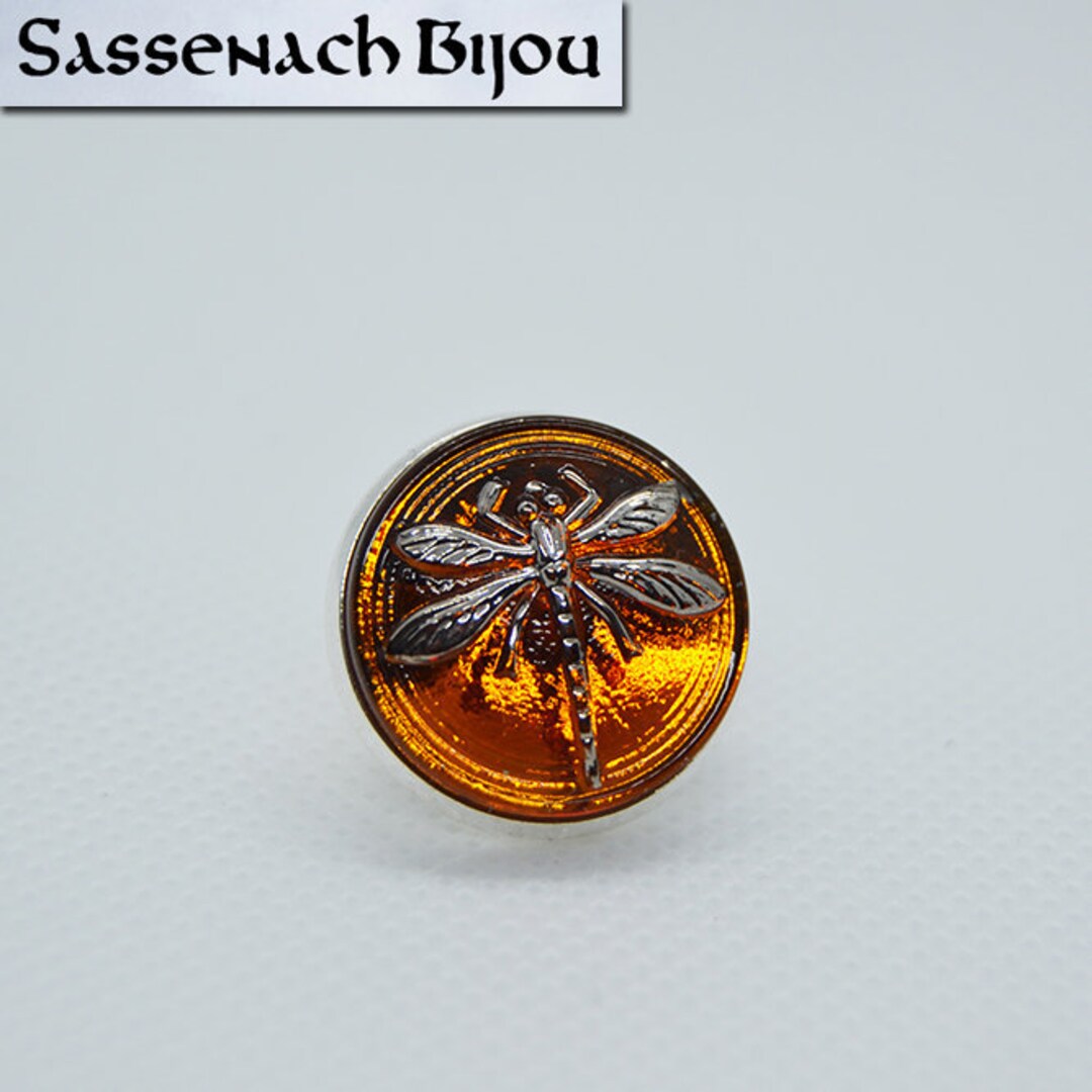Dragonfly in Amber czech Glass Silver Tone Label Pin or Tie Tack ...