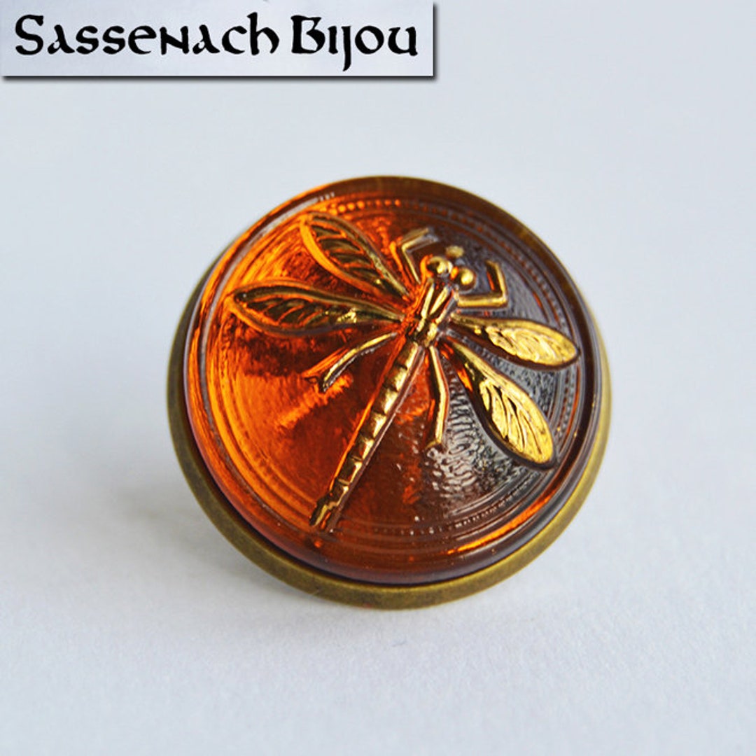 Dragonfly in Amber czech Glass Bronze Label Pin or Tie Tack Sassenach ...