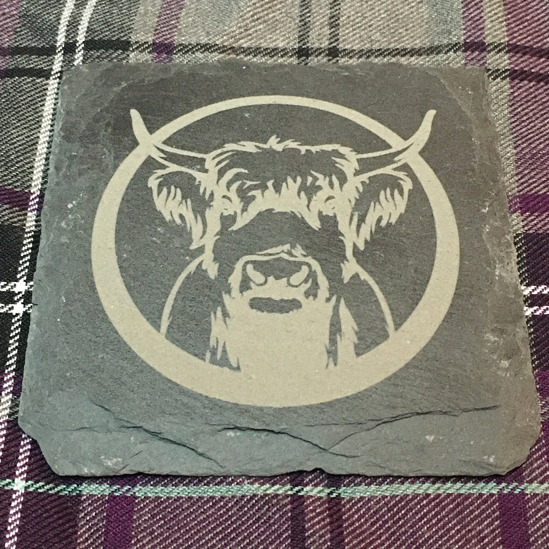 Highland Cow Slate Coaster Laser Engraved Drinks Coaster for - Etsy