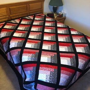 Queen Log Cabin in Red, Black and White - Etsy