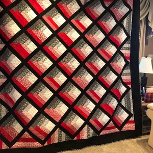 Queen Log Cabin in Red, Black and White - Etsy