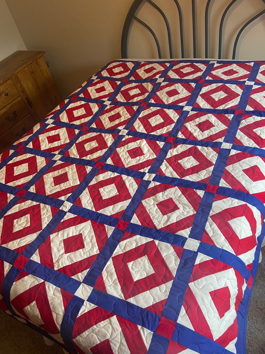 Red White Blue Boxes Full Quilt - Etsy