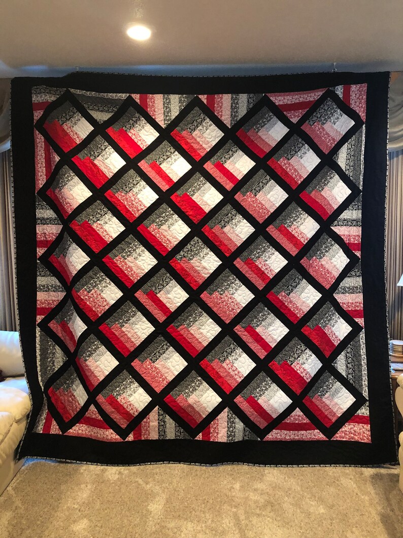 Queen Log Cabin in Red, Black and White - Etsy