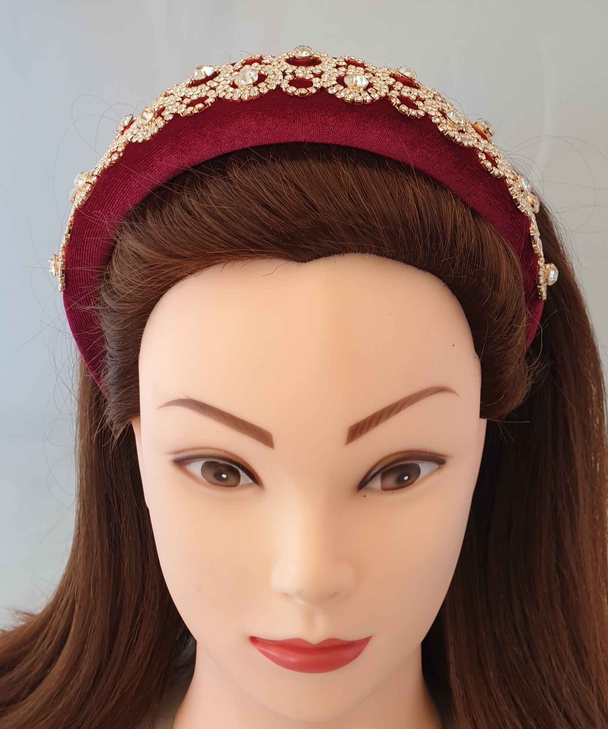 Burgundy / Maroon Padded Velvet Headband Crystal Rhinestone | Etsy