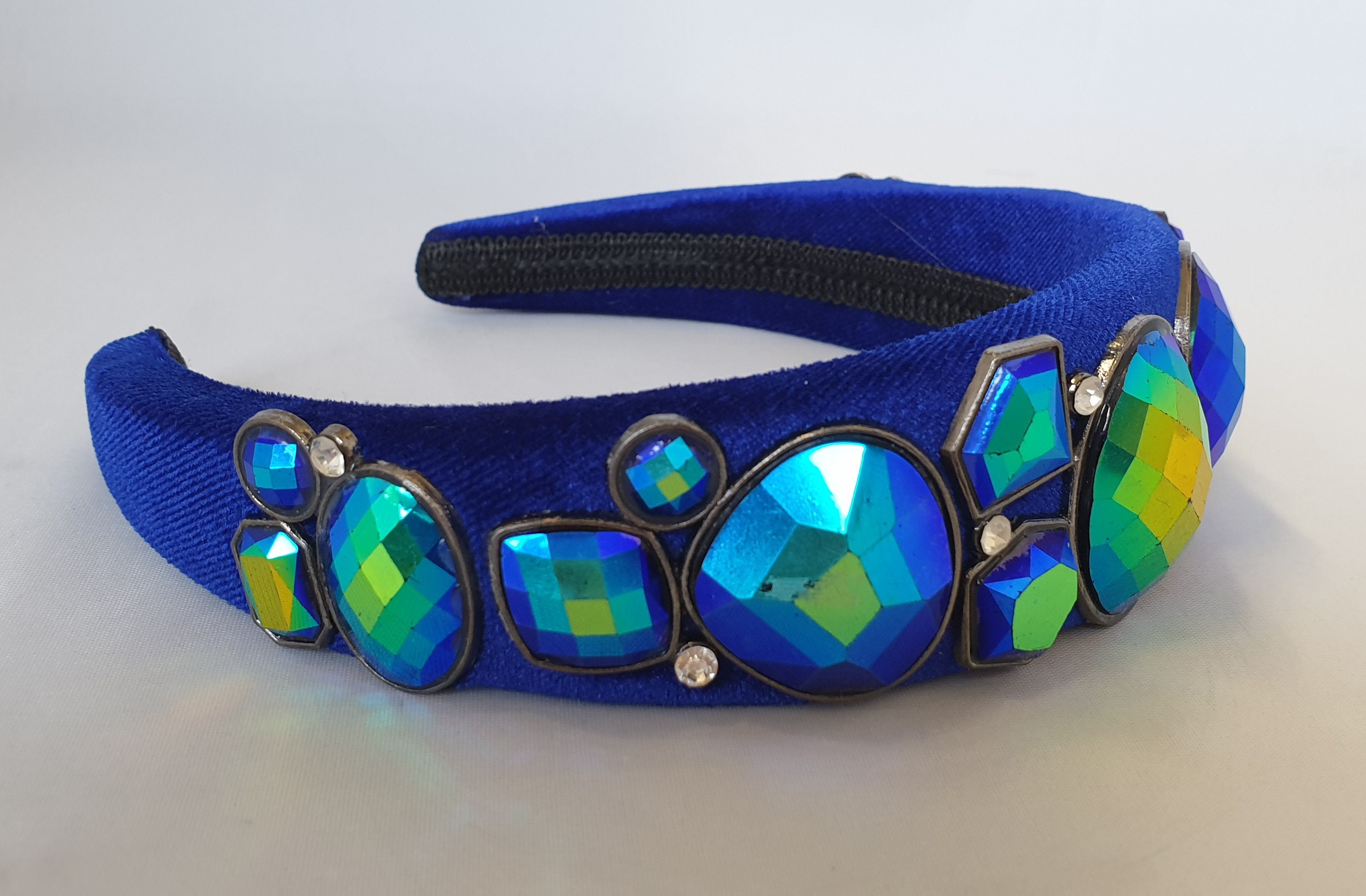 Royal Blue Padded Velvet Headband Irridescent Green Blue Etsy