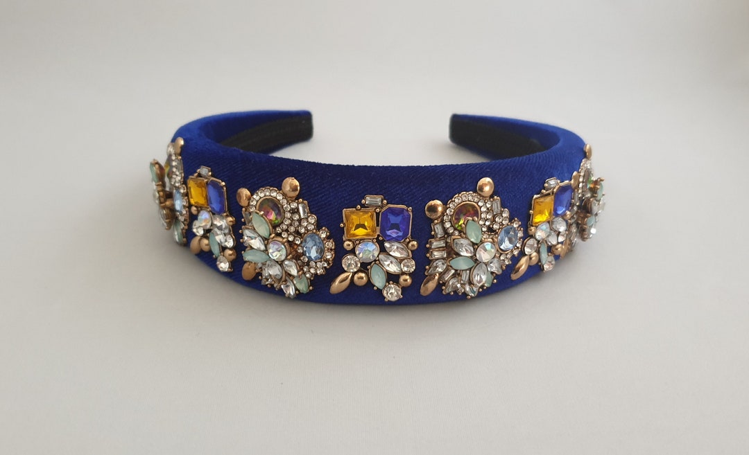 Shourouk Gemstone Embellished Headband Crystal Rhinestone Royal Blue ...