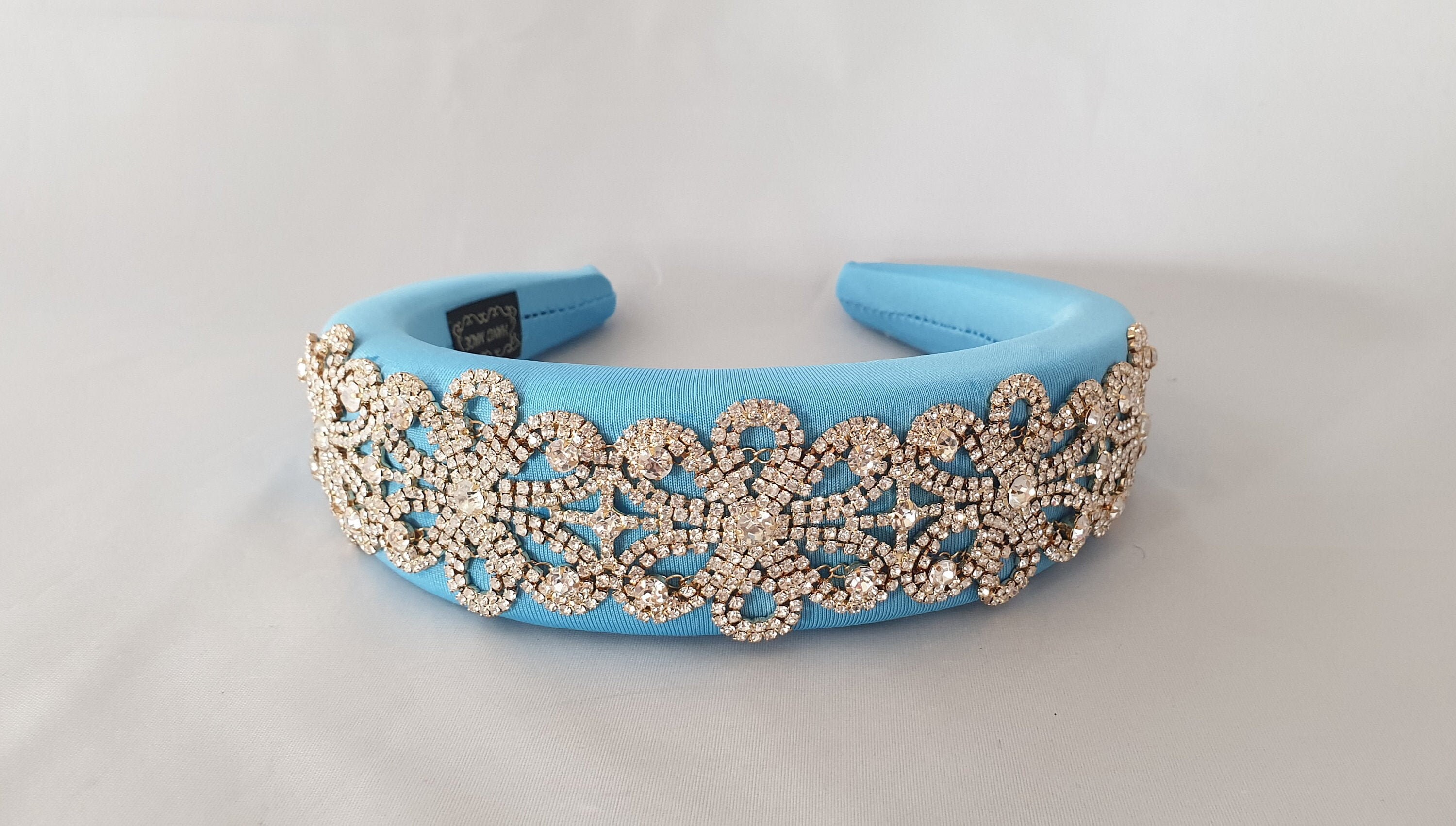 Sky Blue Headband Crystal Rhinestone Flower Embellishment Etsy
