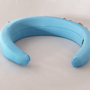 Sky Blue Headband Crystal Rhinestone Flower Embellishment Womens Padded ...