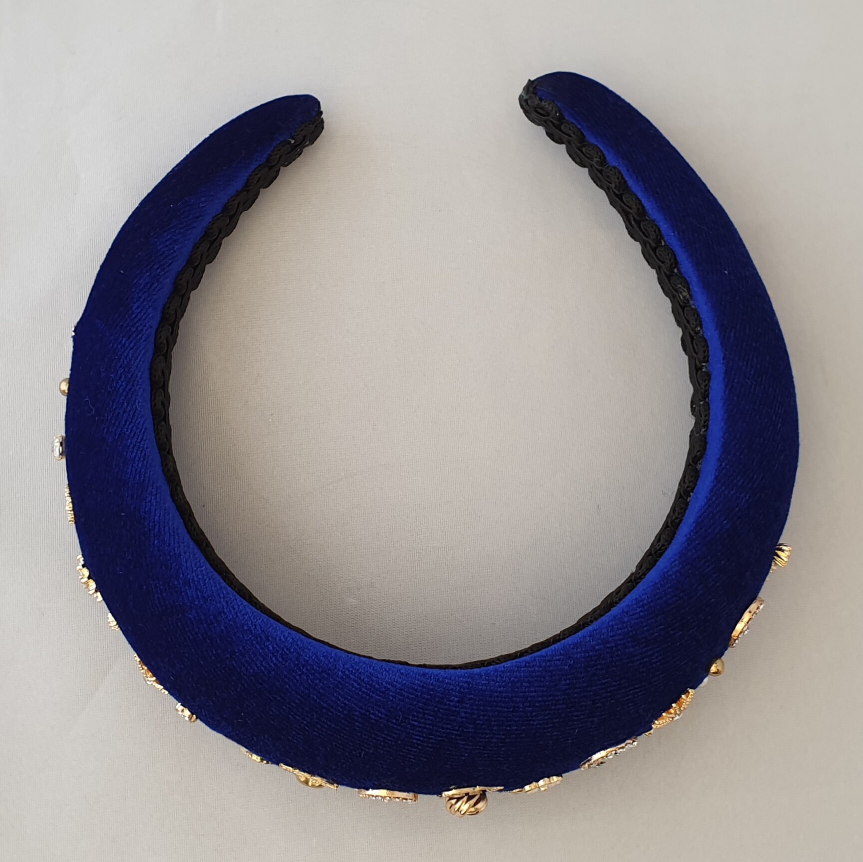 Royal Blue Deeply Padded Puffy Velvet Headband Random Gold Etsy