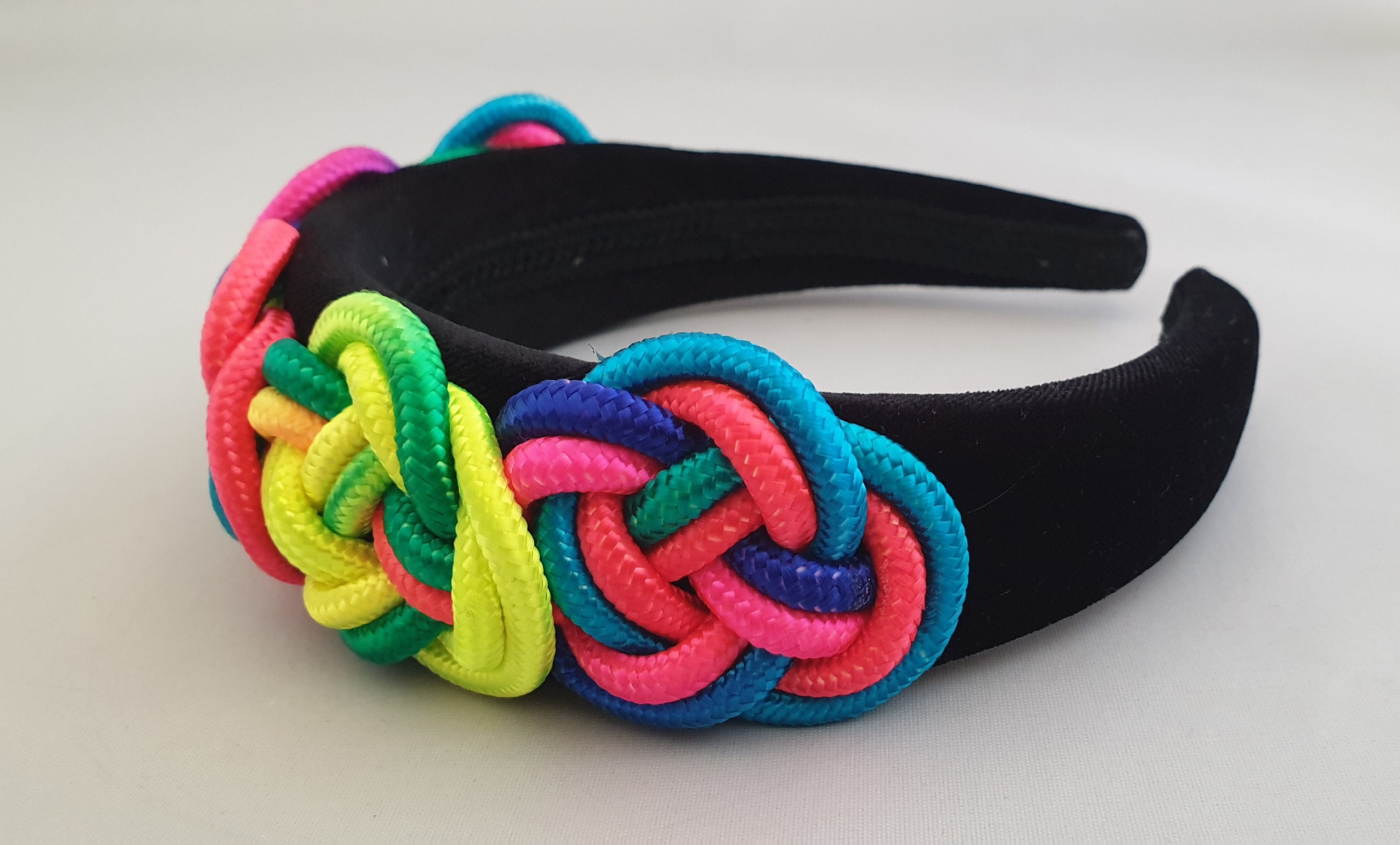 Black Padded Velvet Headband Colourful Knot Braid - Etsy