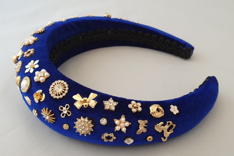 Royal Blue Deeply Padded Puffy Velvet Headband Random Gold Etsy