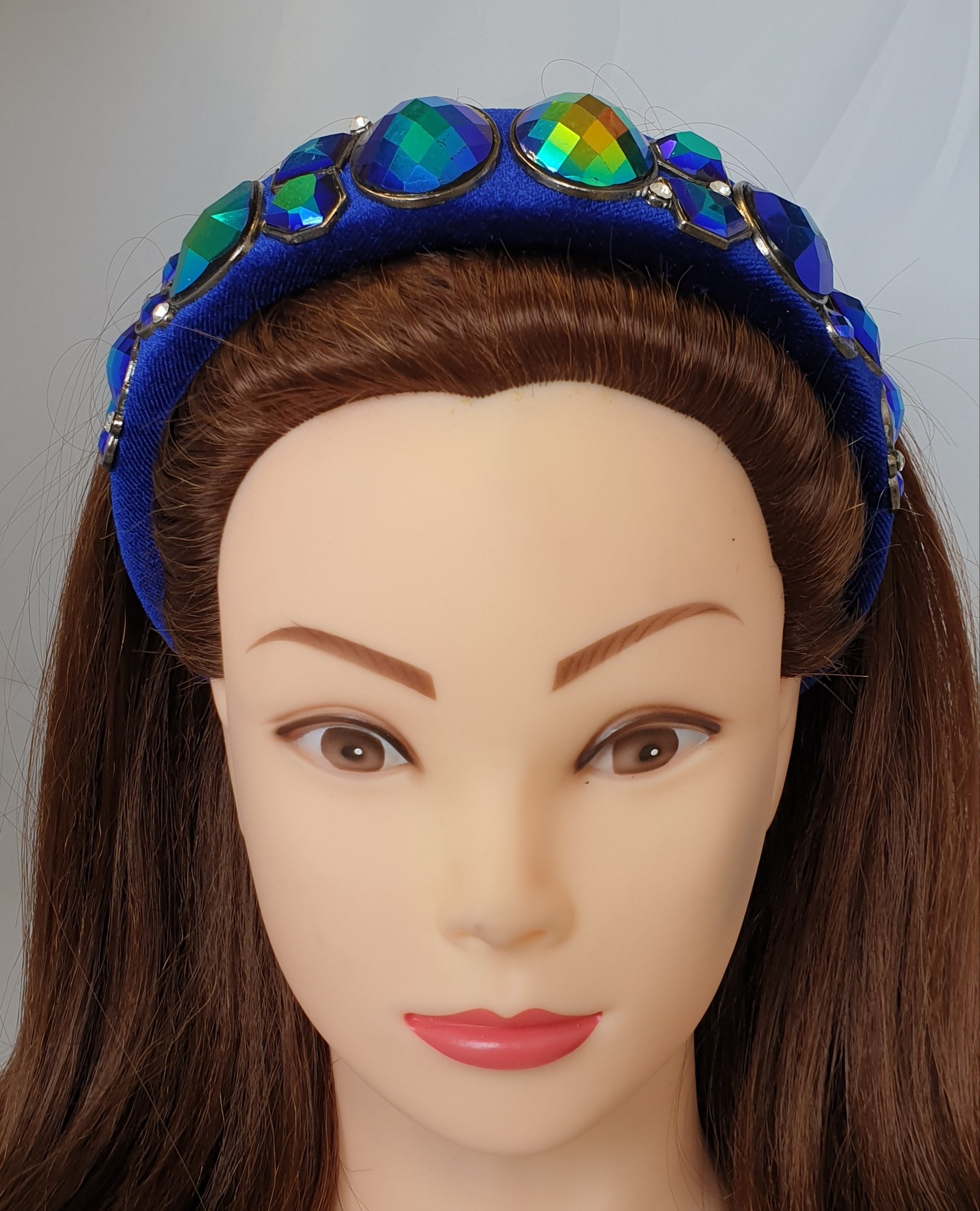 Royal Blue Padded Velvet Headband Irridescent Green Blue Etsy