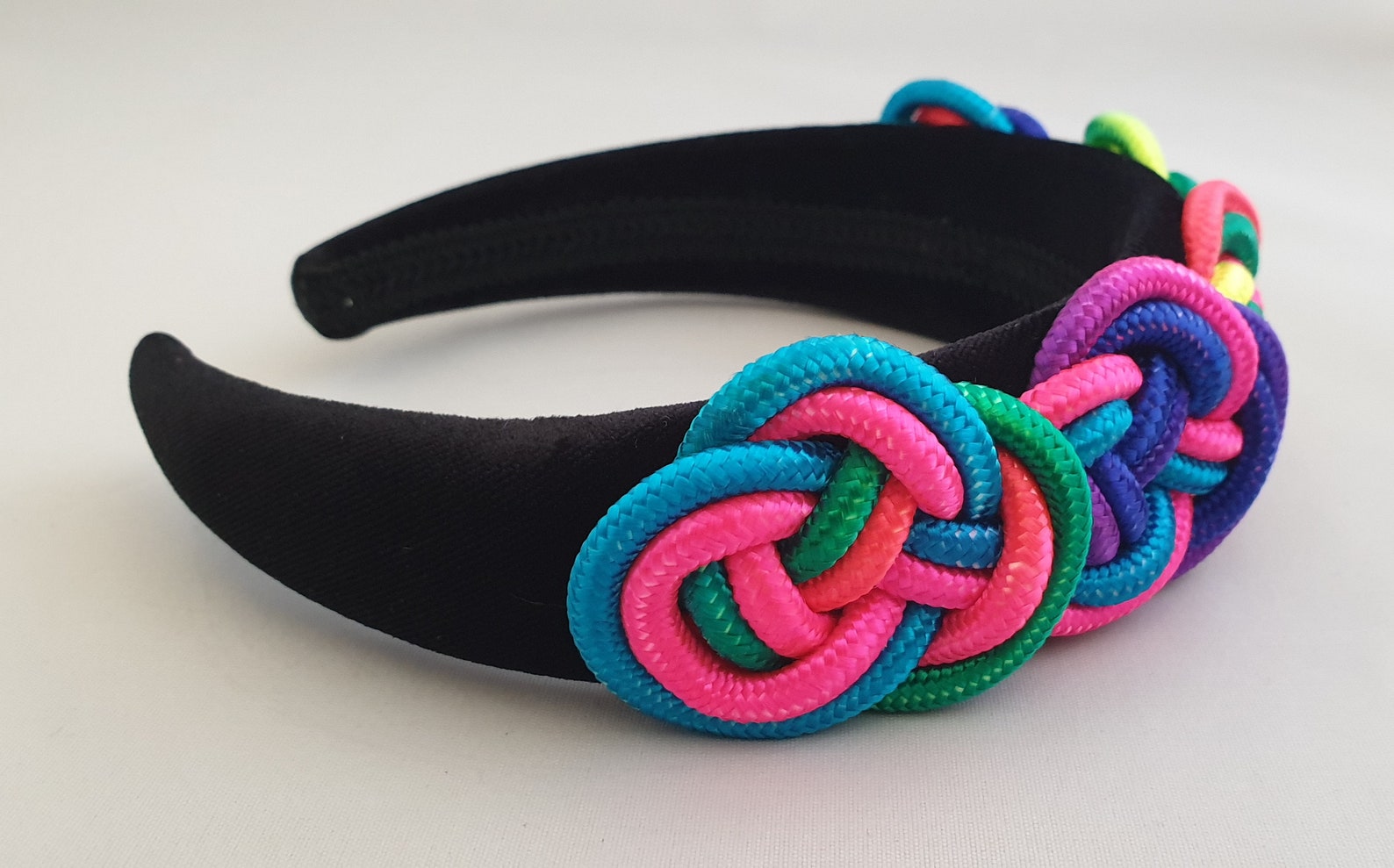 Black Padded Velvet Headband Colourful Knot Braid - Etsy