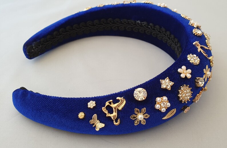 Royal Blue Deeply Padded Puffy Velvet Headband Random Gold Etsy