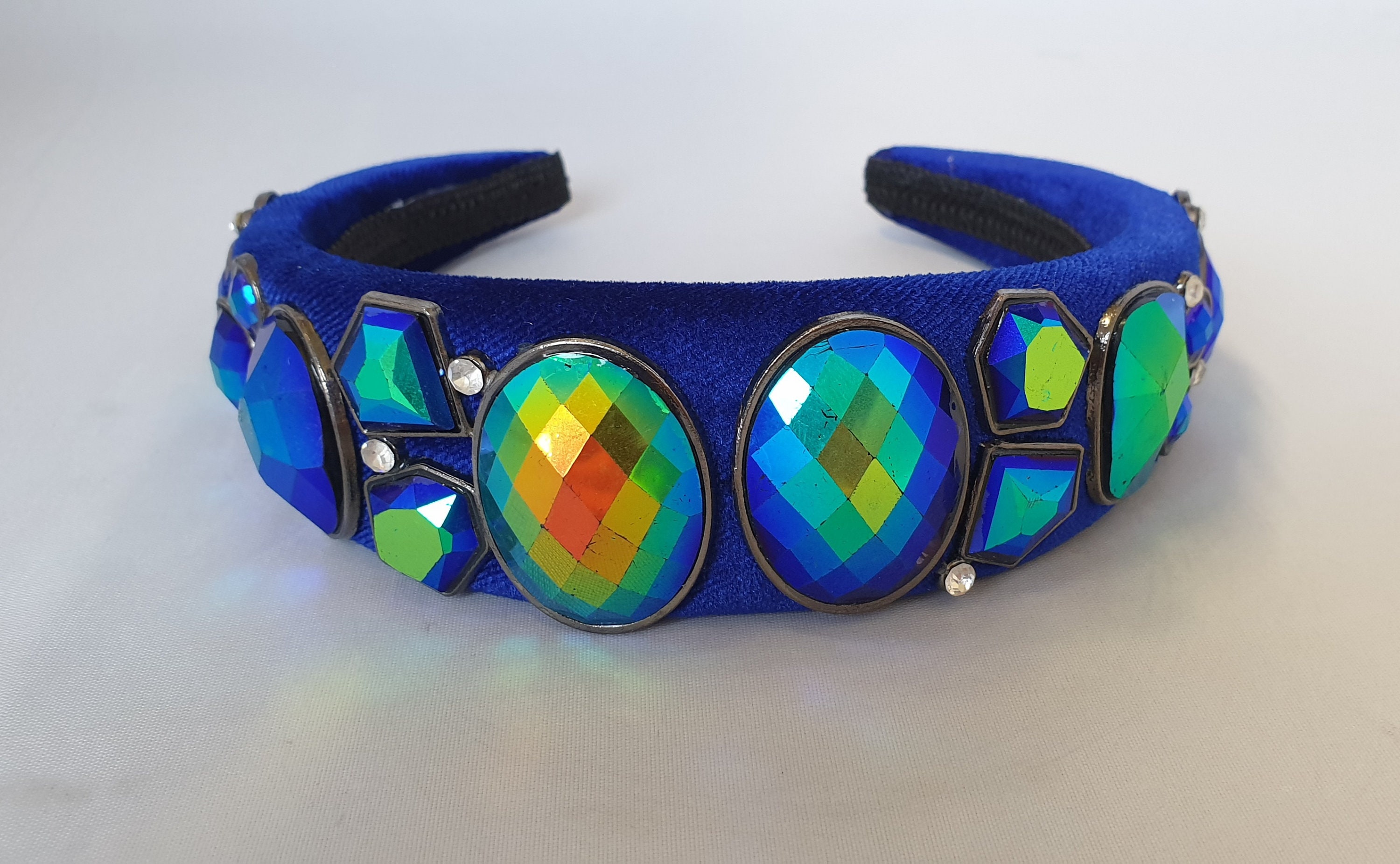 Royal Blue Padded Velvet Headband Irridescent Green Blue Etsy