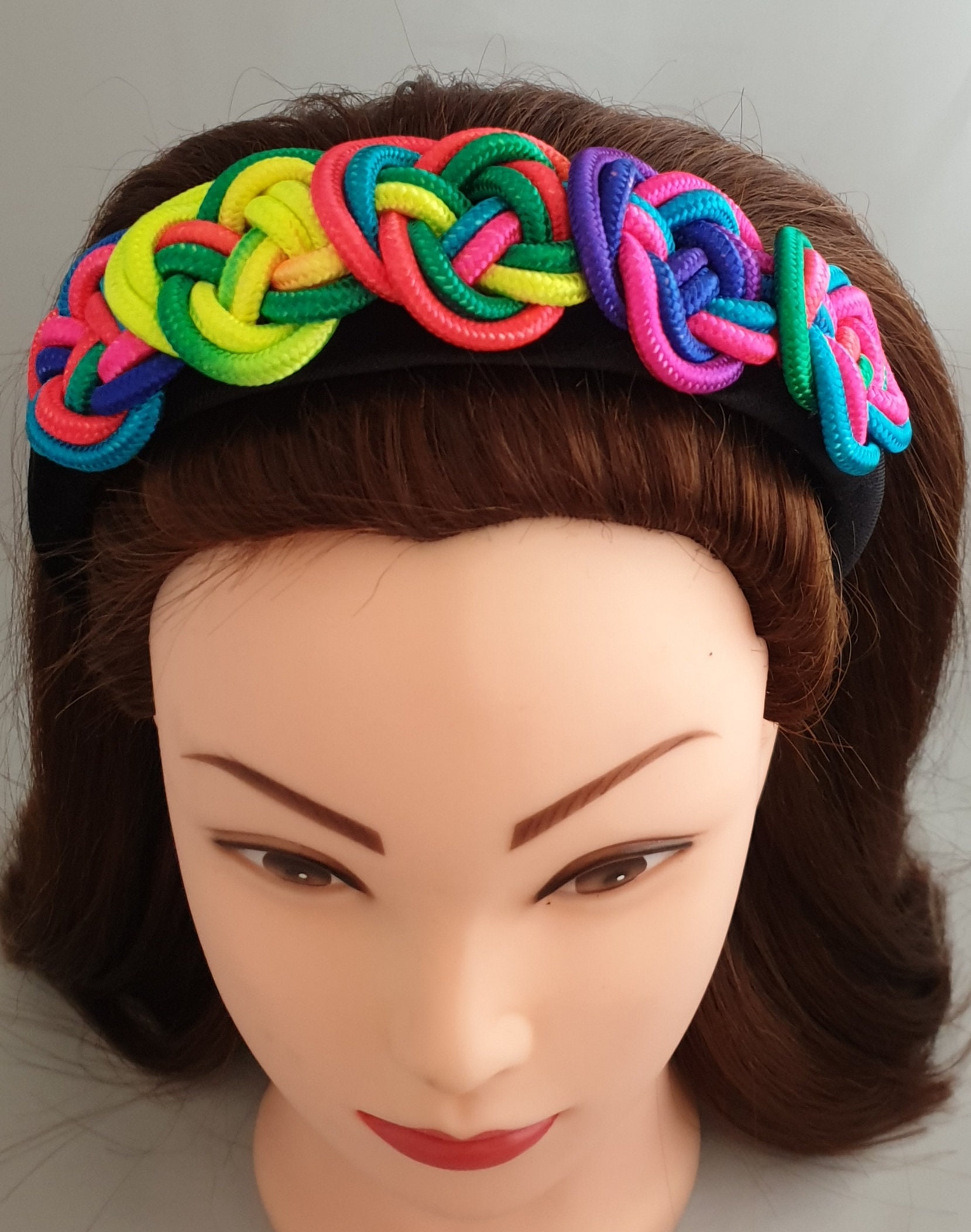 Black Padded Velvet Headband Colourful Knot Braid | Etsy