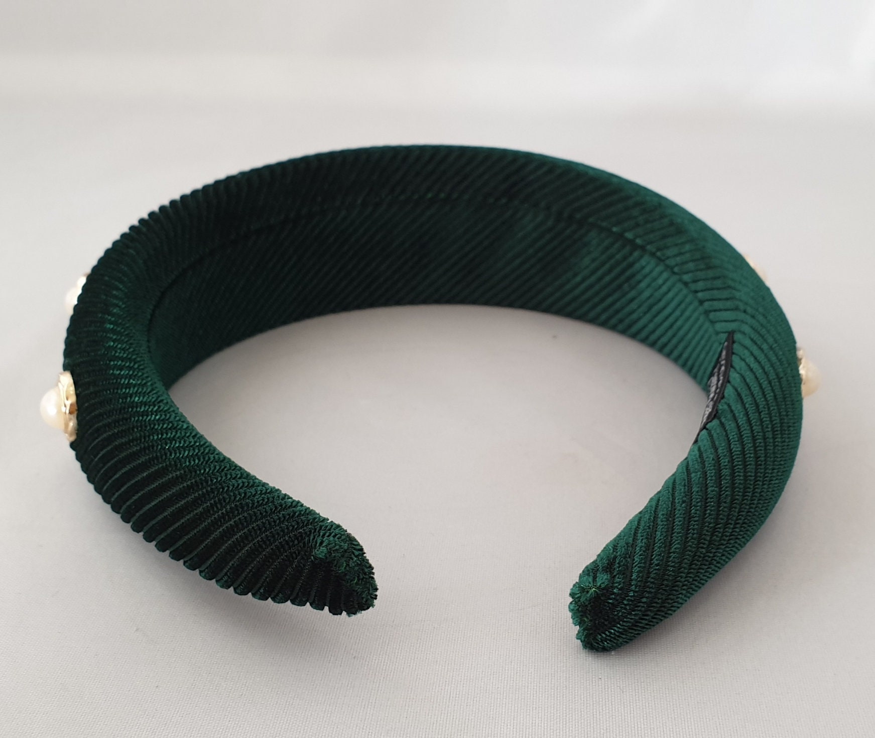 Dark Green Headband Deeply Padded Velvet Faux Pearl Etsy