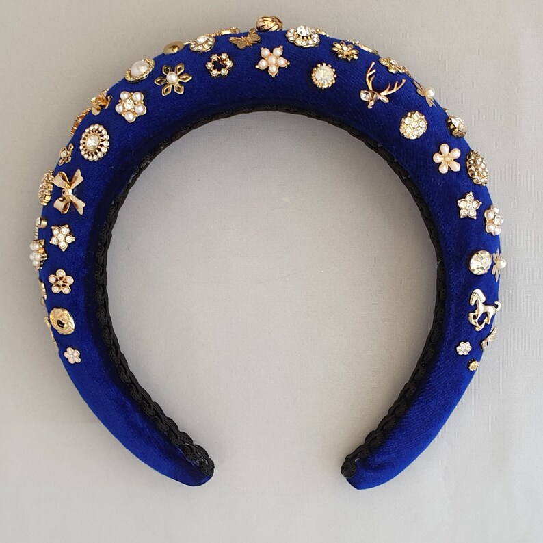 Royal Blue Deeply Padded Puffy Velvet Headband Random Gold Etsy