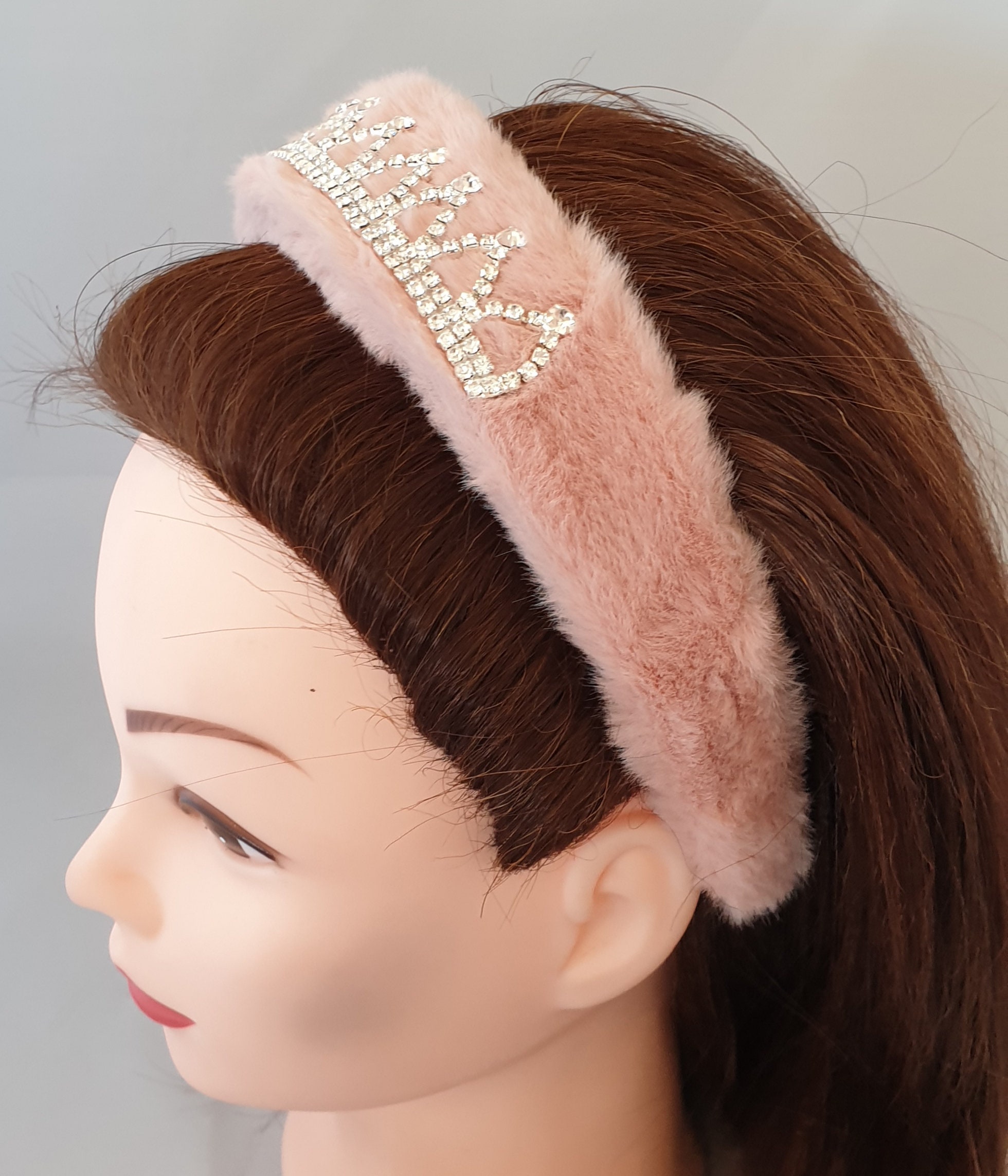 Crystal Embellished Faux Fur Headband Diamante Rhinestone Decorated ...