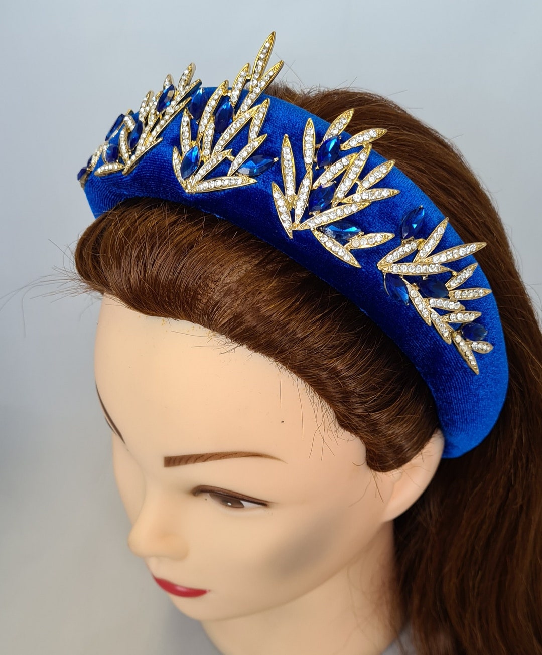Royal Blue Headband Crystal Rhinestone Gemstone Embellishment Womens