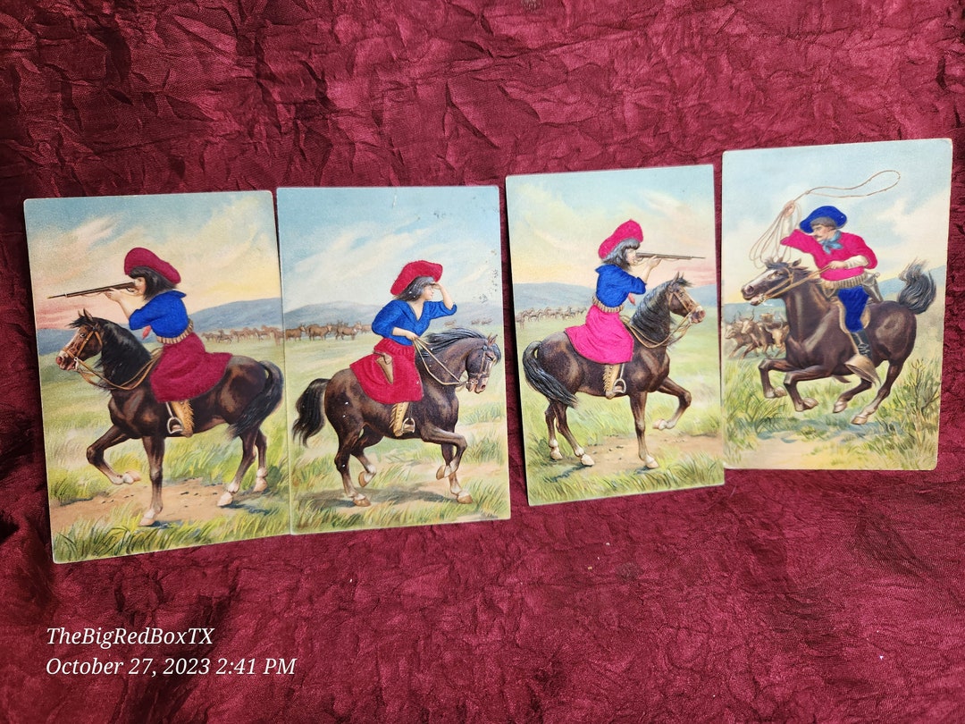 Antique Western Cowgirls, Cowboy, Set of 4 Embossed Post Cards Early ...