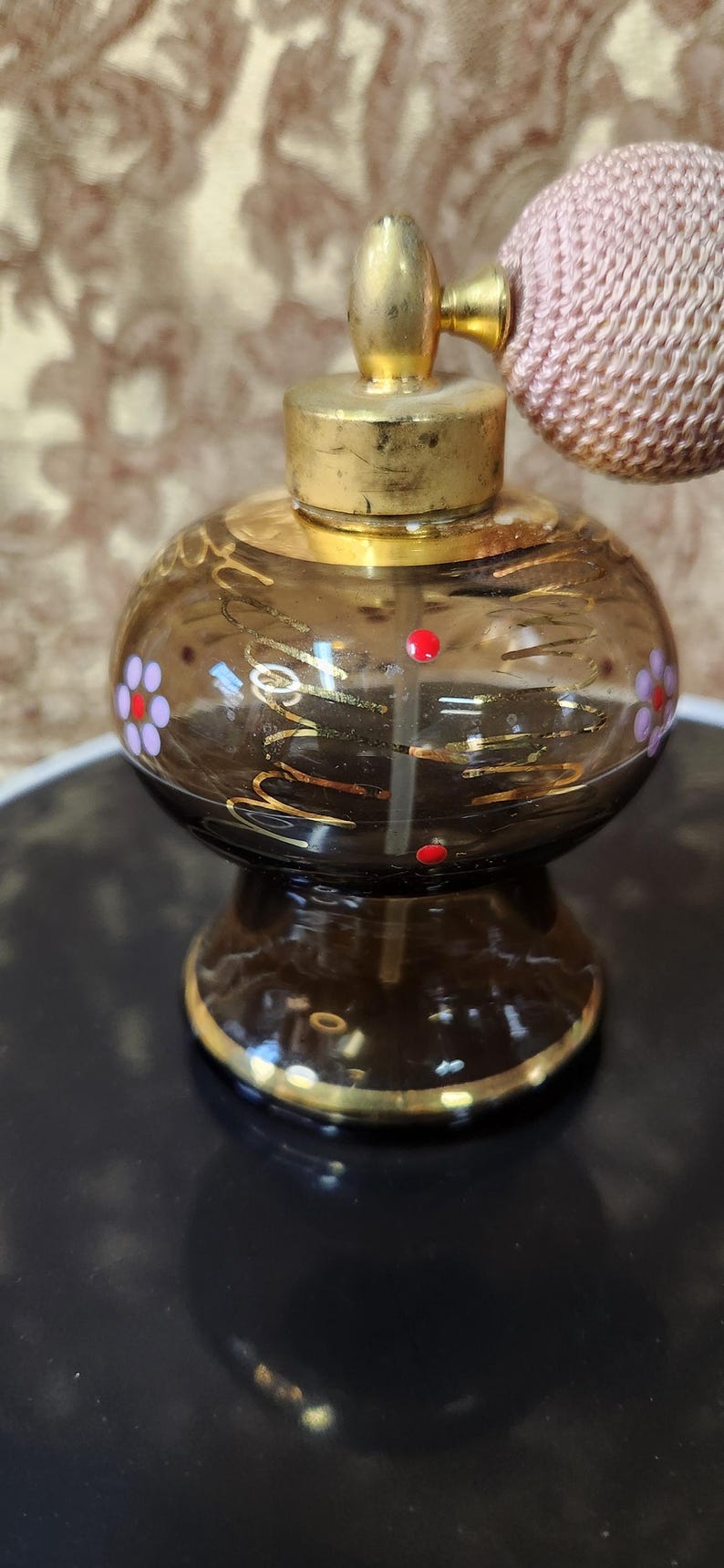 Vintage Perfume Atomizer Amber Glass Hamd Painted - Etsy