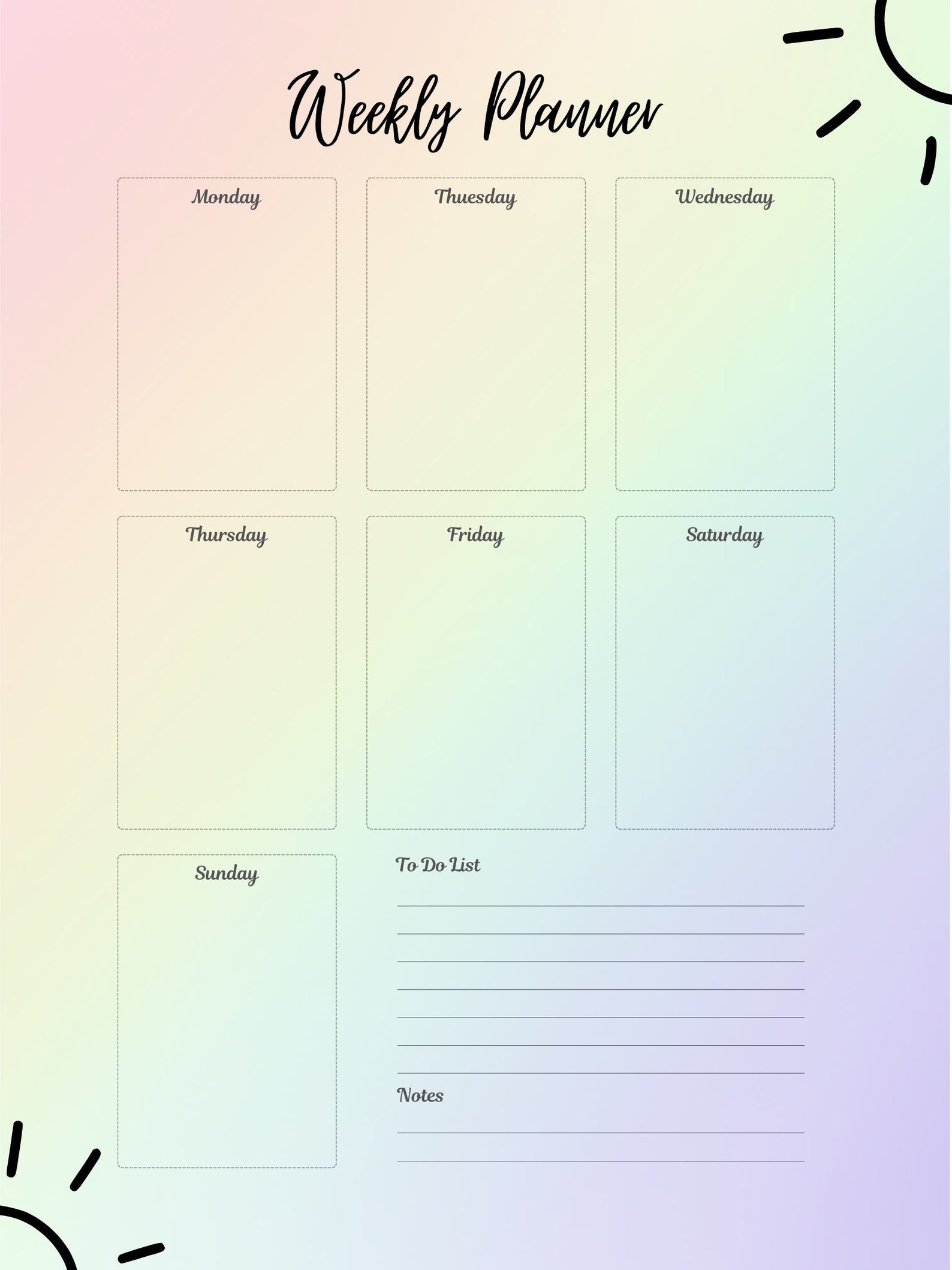 Printable Rainbow Daily Planner - Etsy