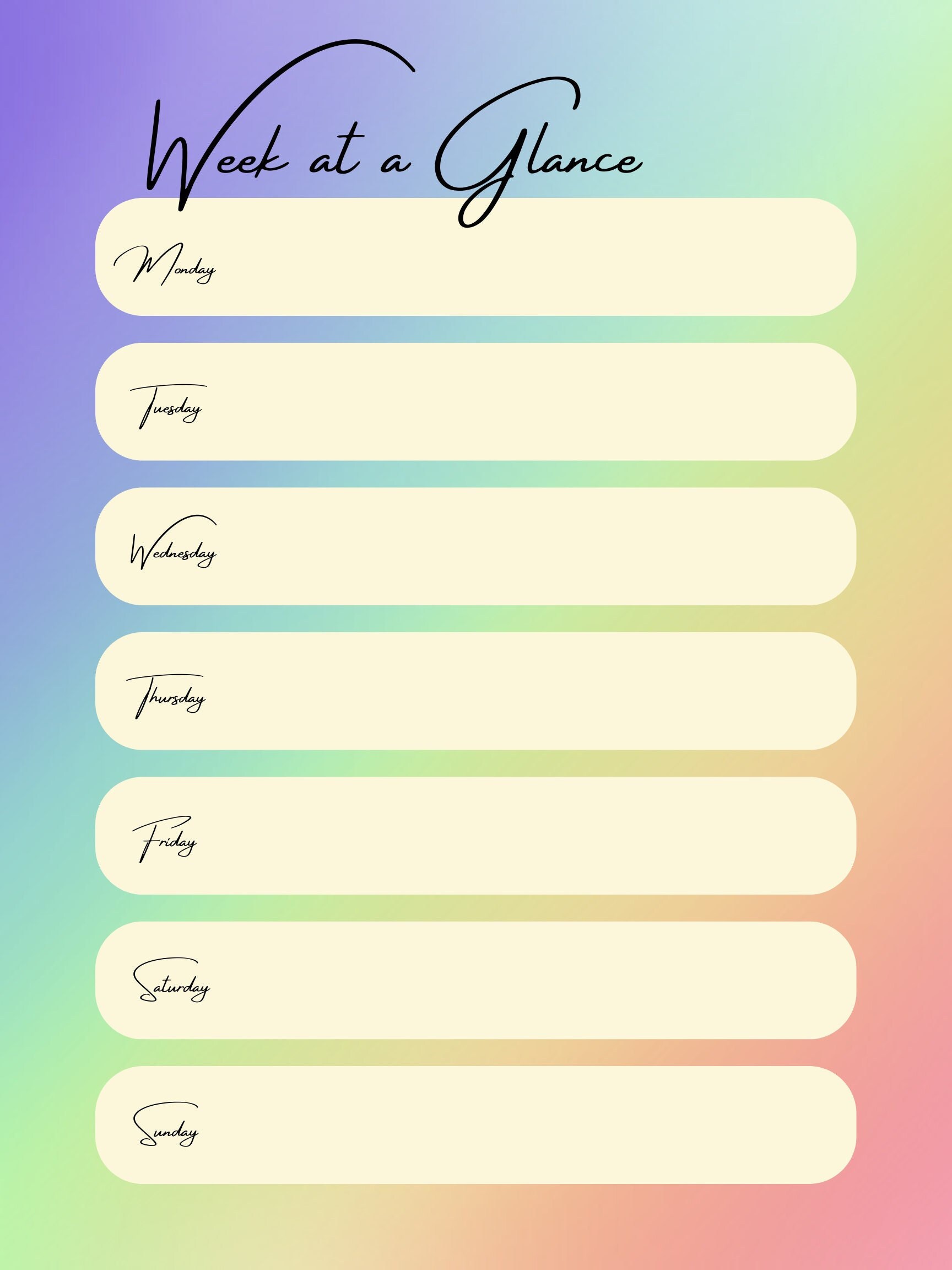 Printable Rainbow Week at a Glance - Etsy