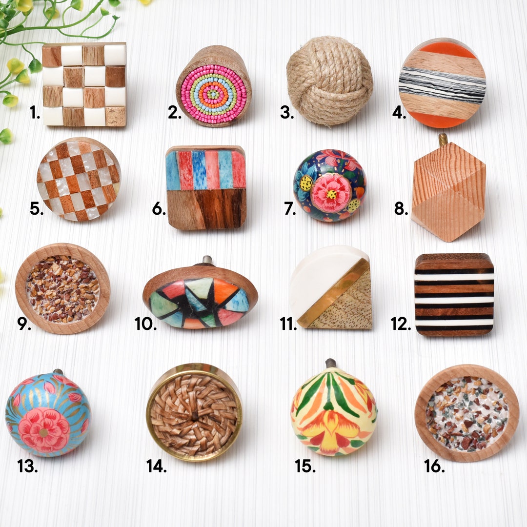 1 Piece Handicraft Wooden Drawer Knobs cabinet Dresser Pulls Vintage Door Handles decorative ...