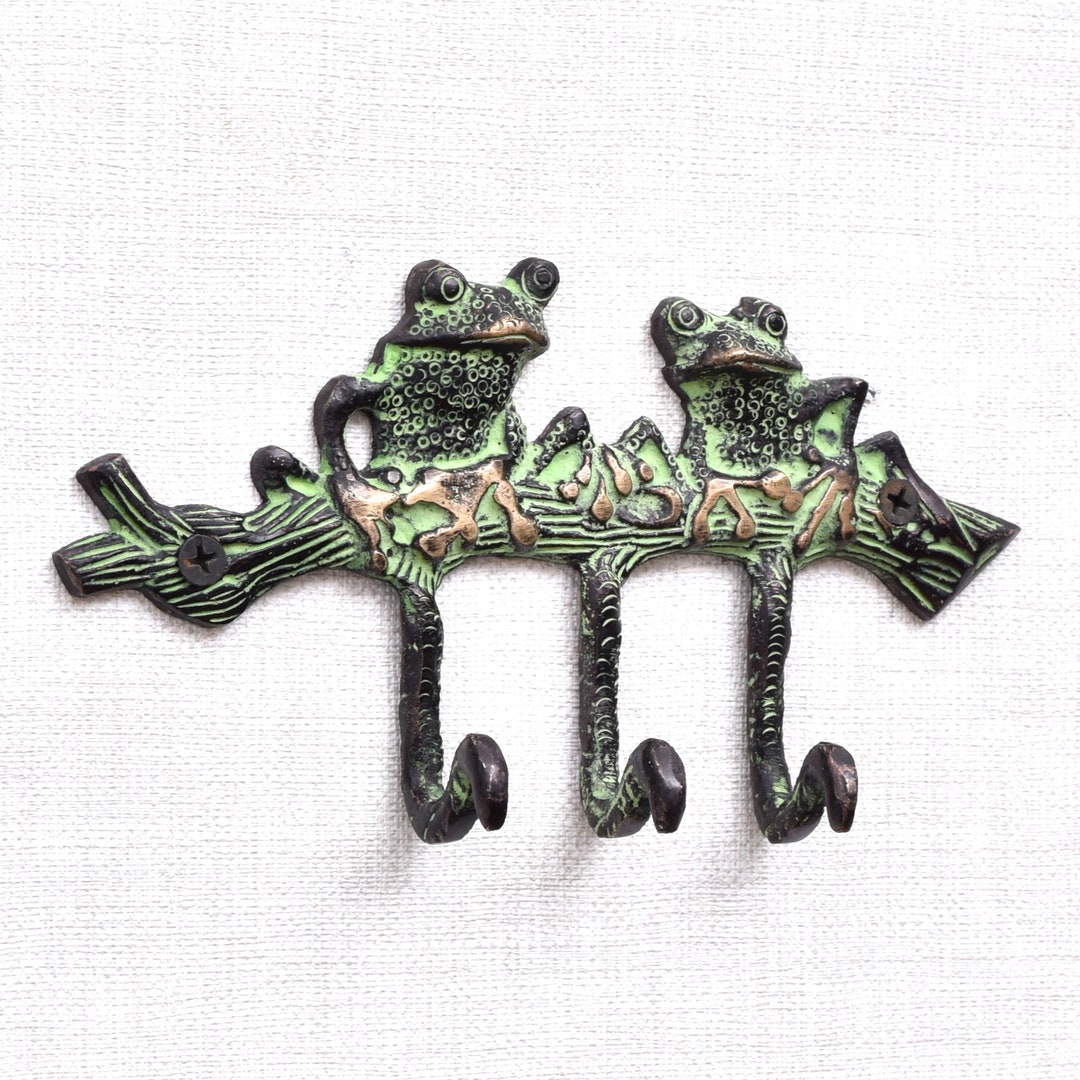 Handmade Brass Vintage Patina Green Frog Wall Hooks Hangers/ Coat Hooks ...
