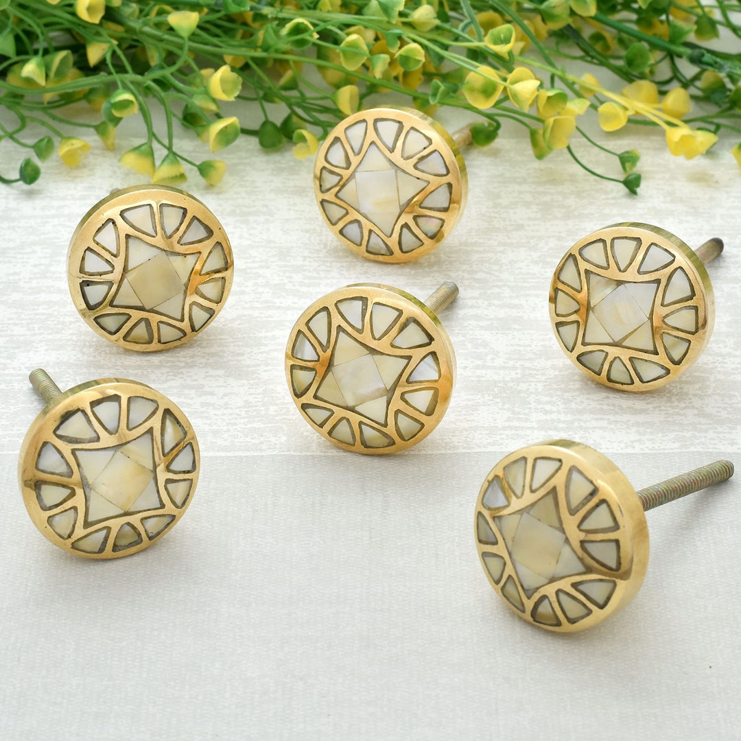 6 Piece Natural Mother of Pearl Knobs-gold Cabinet Knobs-gold - Etsy ...