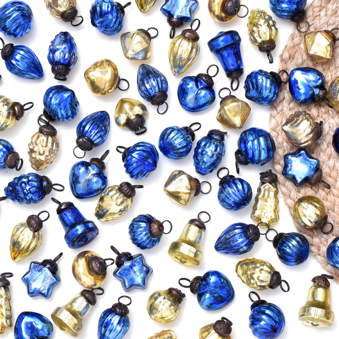 50 Piece Blue Gold Glass Christmas Ornament Christmas Tree Ornaments ...