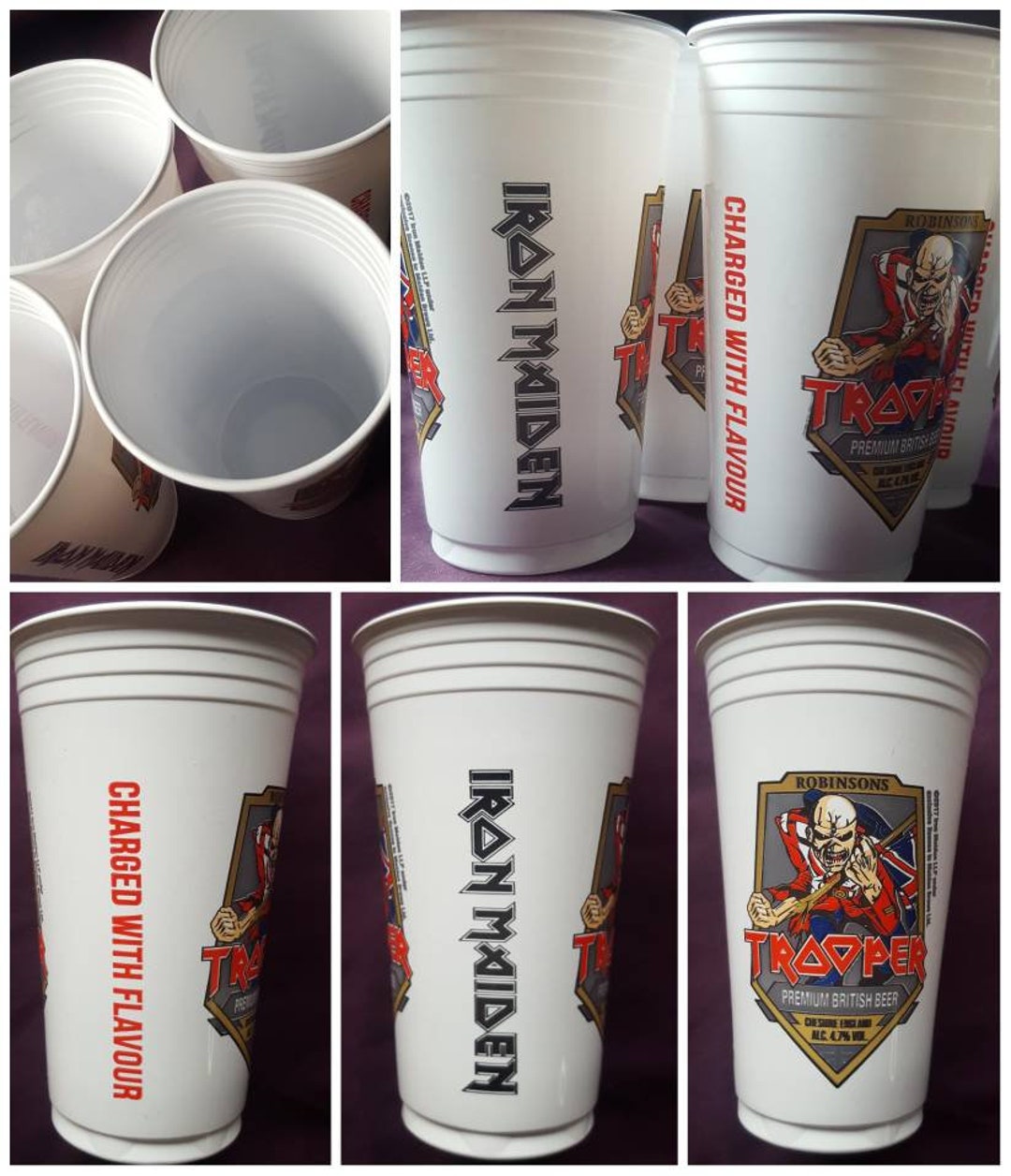 Iron Maiden Trooper Beer Pint White Plastic Drinking Cups Set of 4 Rare ...