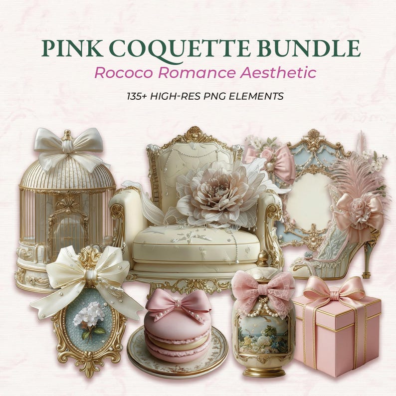 Rococo Clipart Bundle, Bows, Frames, Marie Antoinette (PNG Digital Pack ...