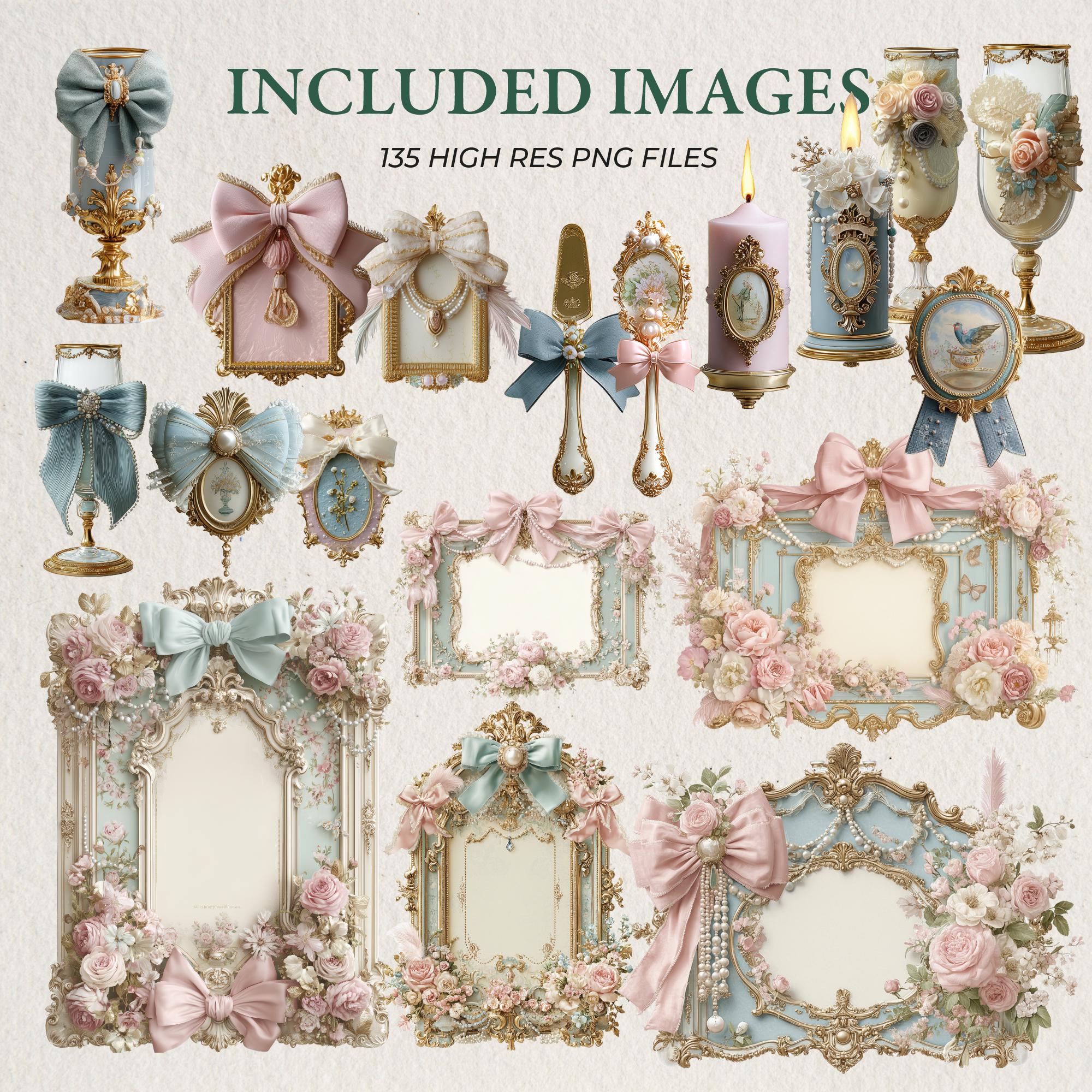 Rococo Clipart Bundle, Bows, Frames, Marie Antoinette (PNG Digital Pack ...