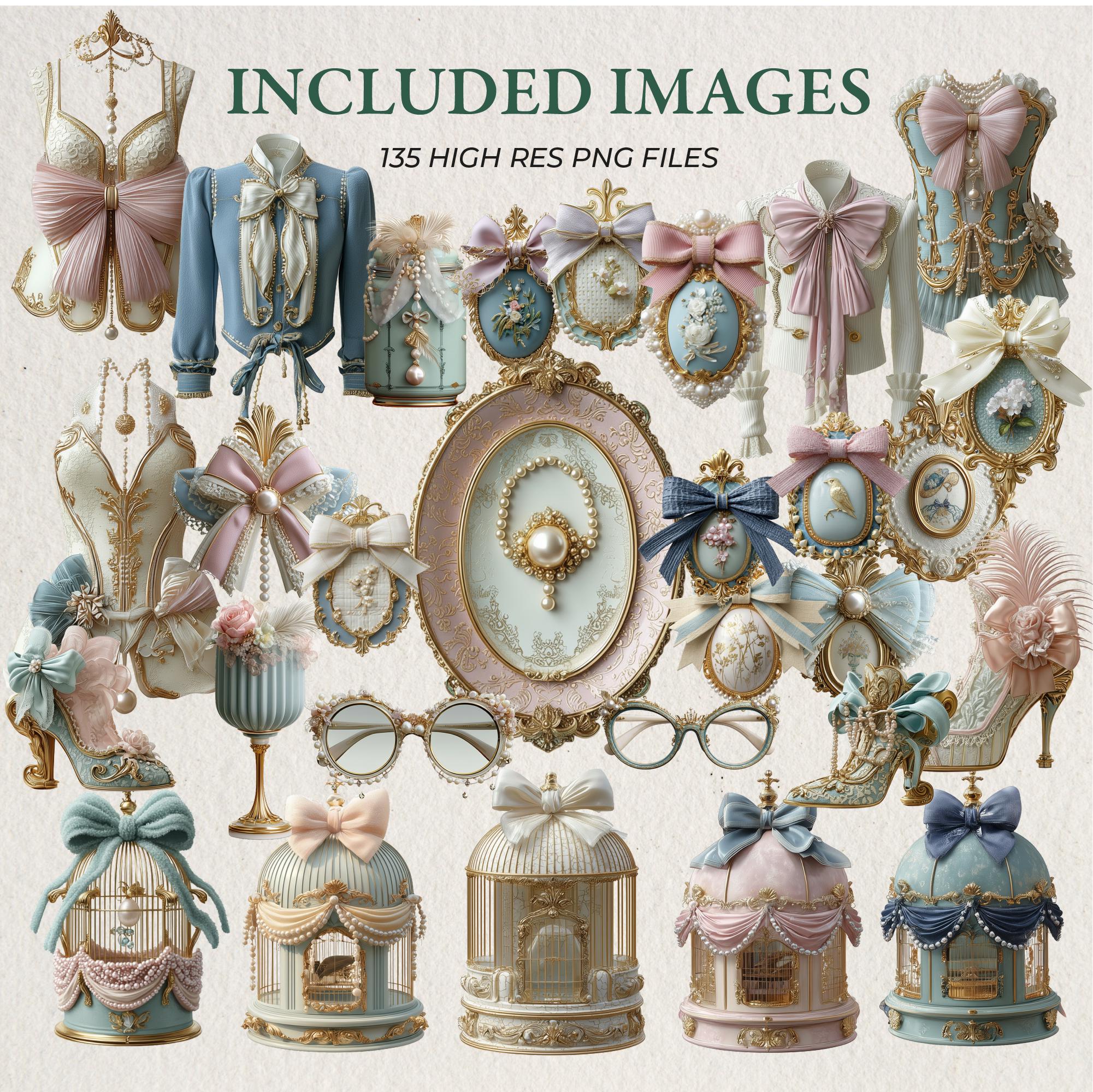 Rococo Clipart Bundle, Bows, Frames, Marie Antoinette (PNG Digital Pack ...