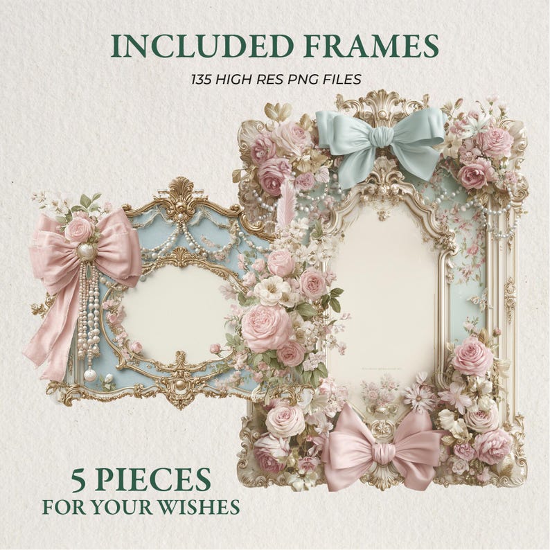 Rococo Clipart Bundle, Bows, Frames, Marie Antoinette (PNG Digital Pack ...