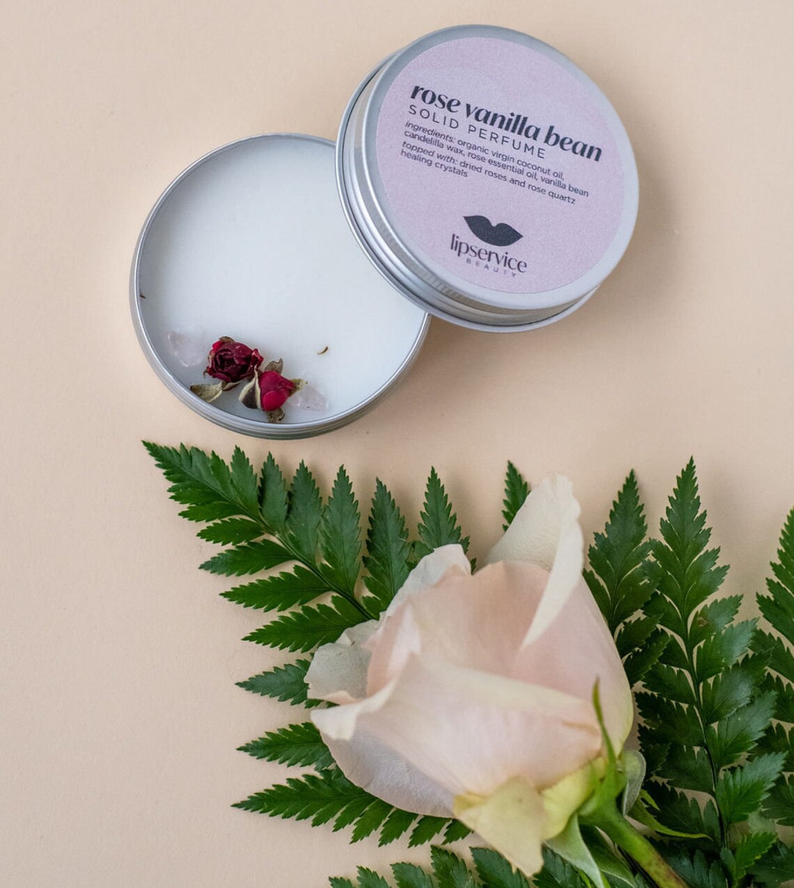 SOLID PERFUME SALVE Rose Vanilla Bean Rose Quartz Crystals Organic 60ml ...