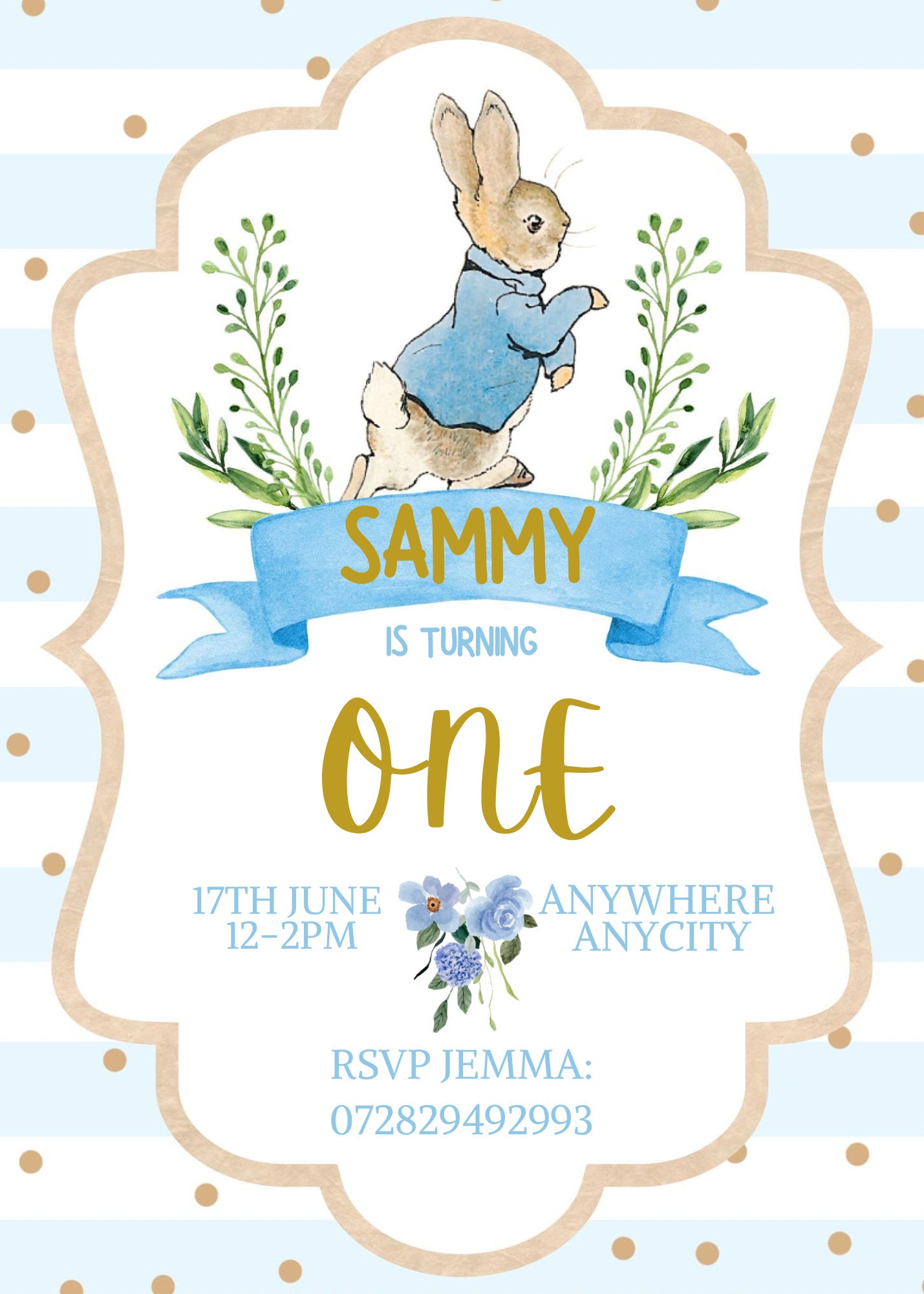 Peter Rabbit Birthday Invitation-first Birthday Invitations Boy-first ...