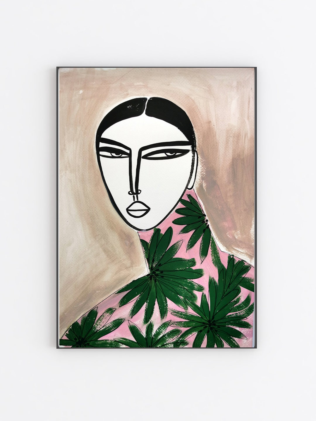 Long Neck Girl in Pink Leaf Top - Original Artwork and Giclee Prints by ...