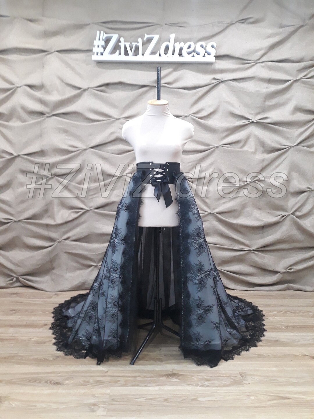 Corset Detachable Train, Lace Detachable Train, Black Lace Overskirt ...